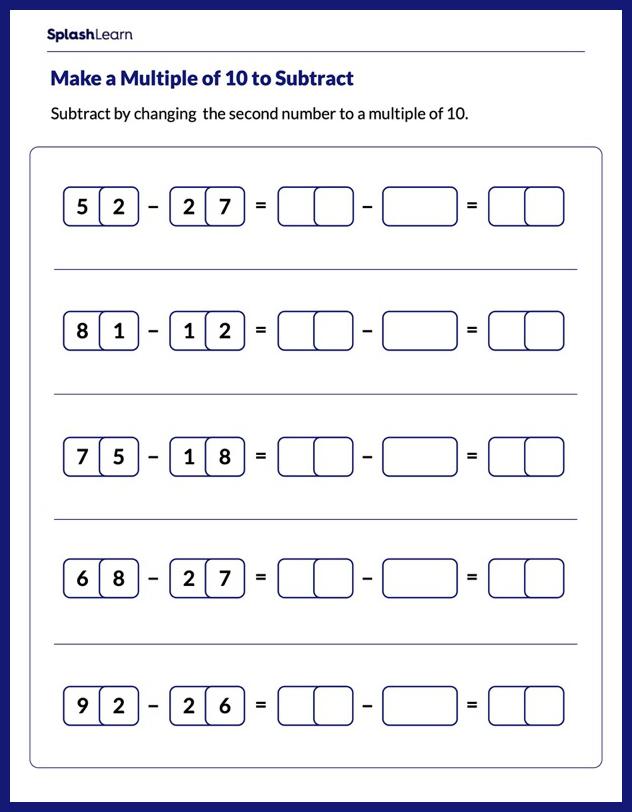 Subtract From 2 Digit Numbers By Making 10 Math Worksheets SplashLearn