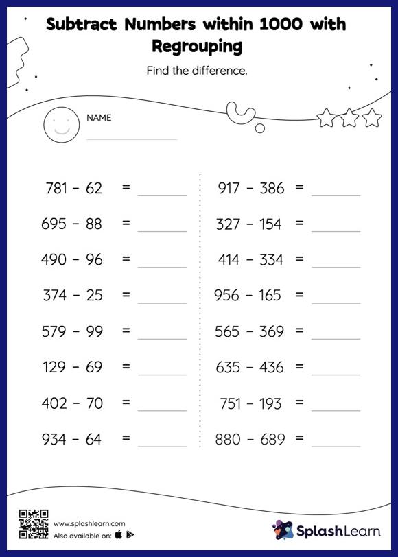 Subtract Two 3 Digit Numbers With Regrouping Vertical Subtraction