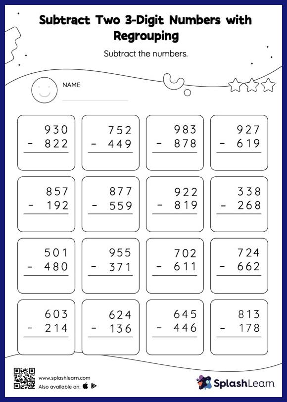 Subtract Within 1000 With Regrouping Worksheets For 2nd Graders Online 
