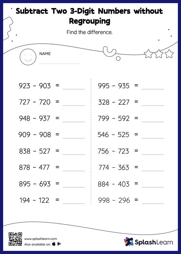 Subtract Two 3 Digit Numbers Without Regrouping Vertical Subtraction 