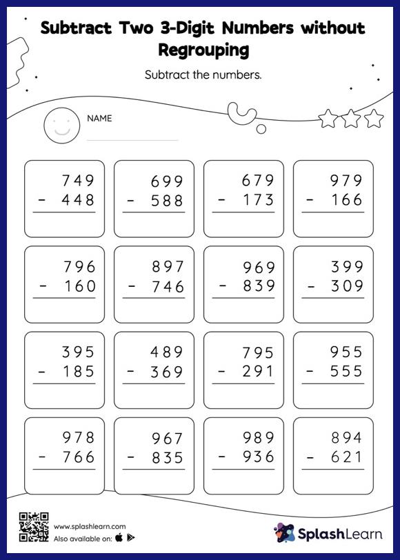Subtract Two 3 Digit Numbers Without Regrouping Vertical Subtraction 