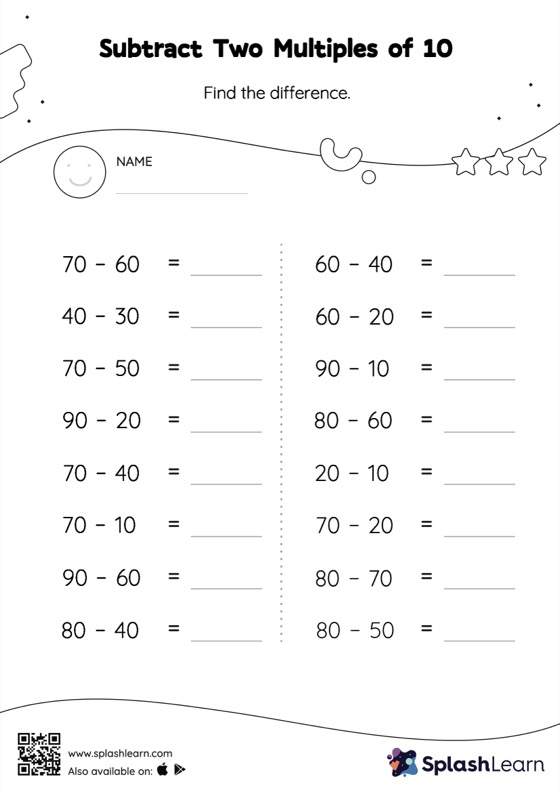 Subtract Multiples Of 10 Worksheets For Kids Online SplashLearn