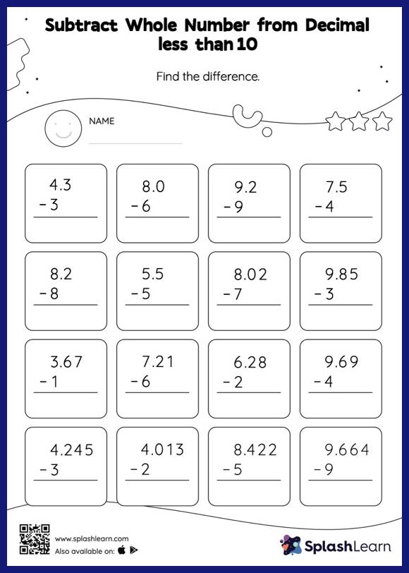Subtract Whole Number From Decimal Less Than 10 Vertical Subtraction 