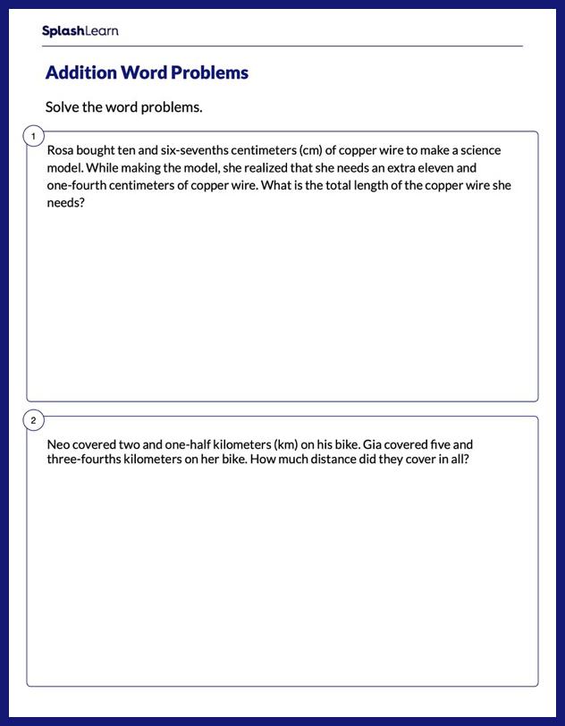 Word Problems On Adding Mixed Numbers Math Worksheets SplashLearn