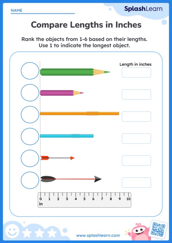 Compare Lengths Using Ruler Worksheet