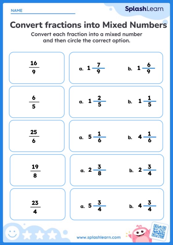 Convert Fractions Into Mixed Numbers Worksheet