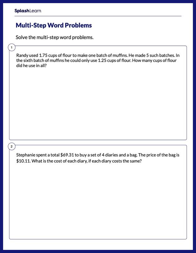 Multi Step Word Problems On Decimals Worksheet