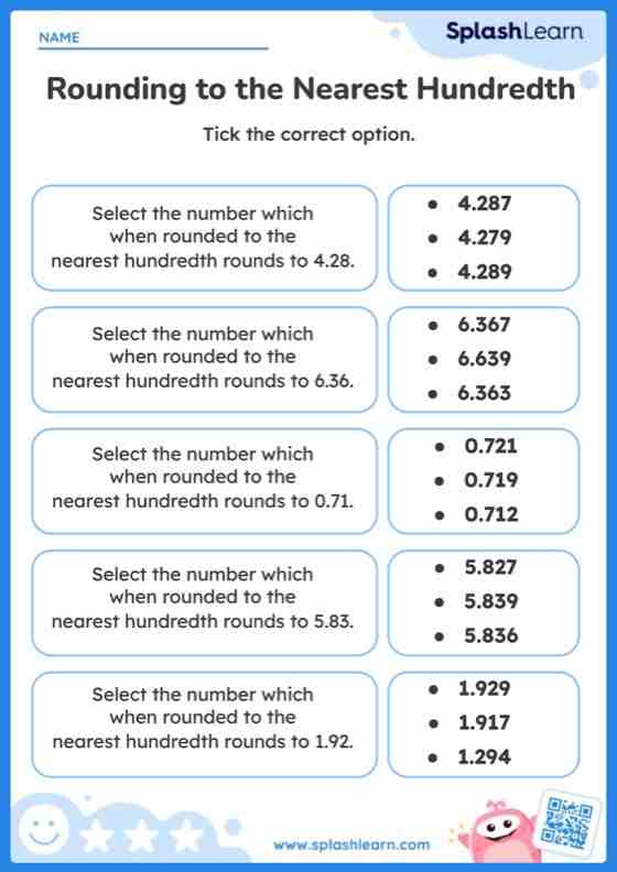 Rounding Decimals To The Nearest Hundredth Worksheet Printable