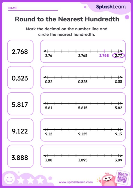 Rounding Decimals To The Nearest Hundredth Worksheet Printable