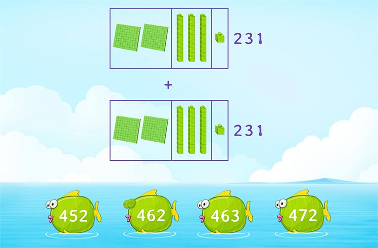 Use Base 10 Blocks To Add 3 Digit Numbers Game Math Games SplashLearn