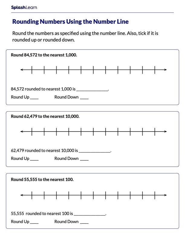 Use Number Line to Round Numbers - Math Worksheets - SplashLearn