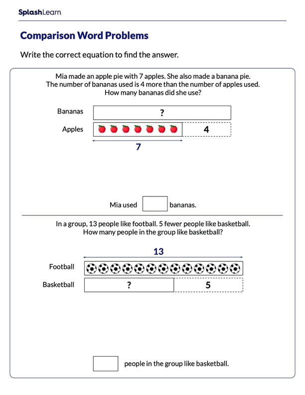 Use Bar Models to Compare and Solve - Math Worksheets - SplashLearn