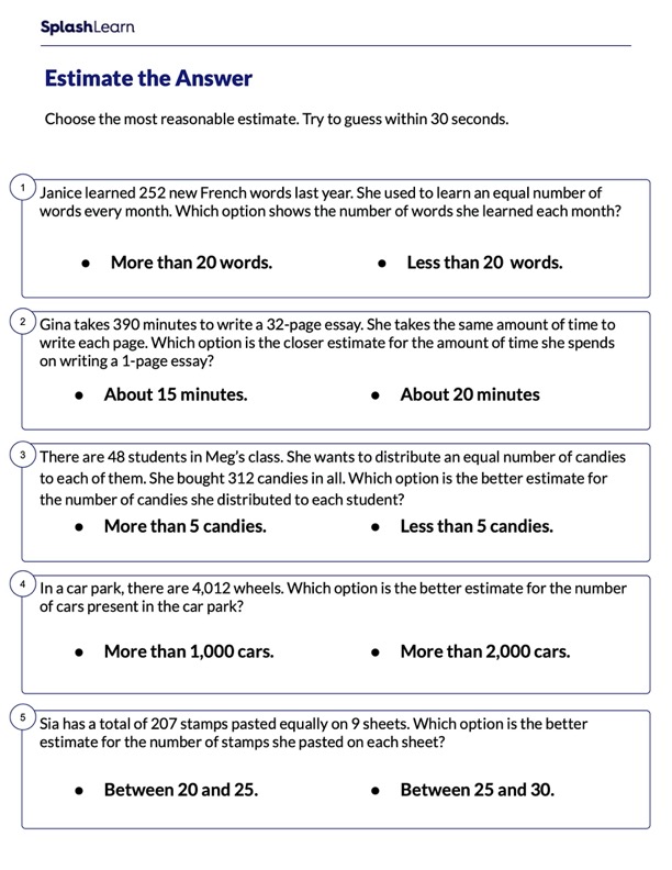 Division Worksheets for 4th Graders Online - SplashLearn