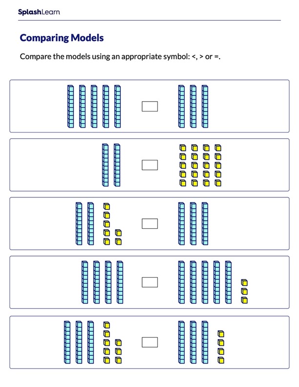 Use Models to Compare - Math Worksheets - SplashLearn