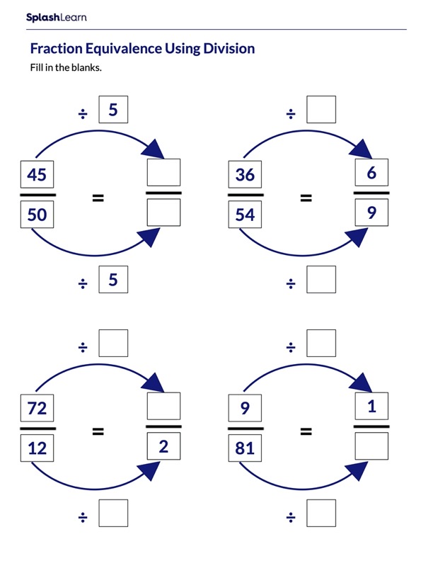 Equivalent Fractions Worksheets For 4th Graders Online SplashLearn