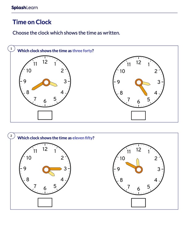 Time Worksheets for 3rd Graders Online - SplashLearn