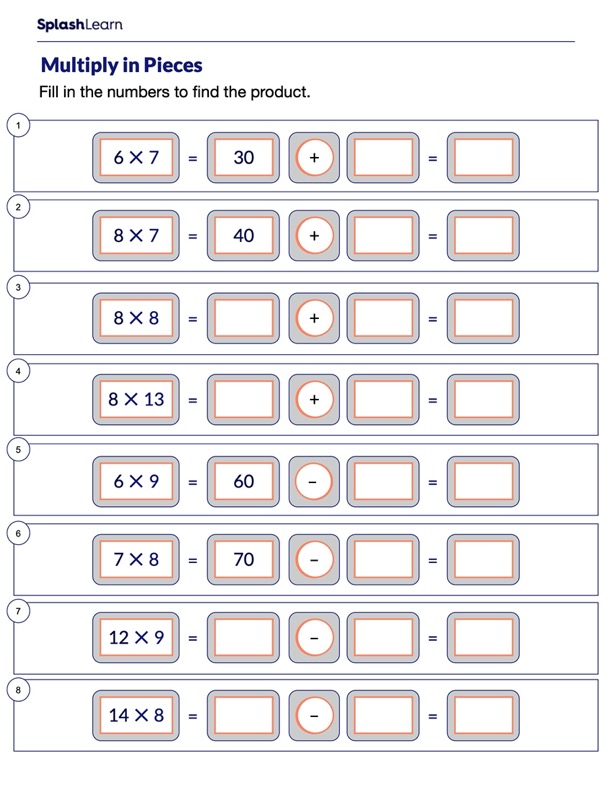 Multiply in Parts - Math Worksheets - SplashLearn