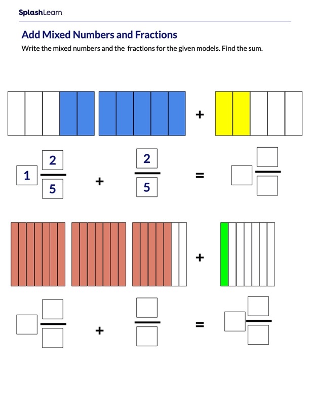 Grade 6 Math Worksheets Adding Fractions To Mixed Numbers K5 Learning 