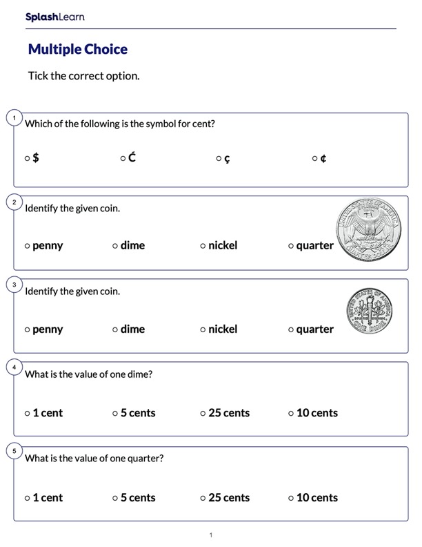 Counting Money Worksheets for 2nd Graders Online - SplashLearn
