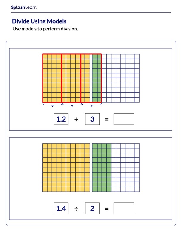 Dividing Decimals Using Models Worksheet