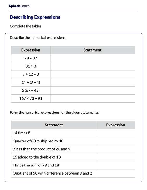 Numerical Expression Worksheets 6th Grade