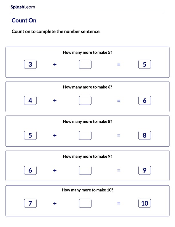 Use Count On to Complete Sentences - Math Worksheets - SplashLearn
