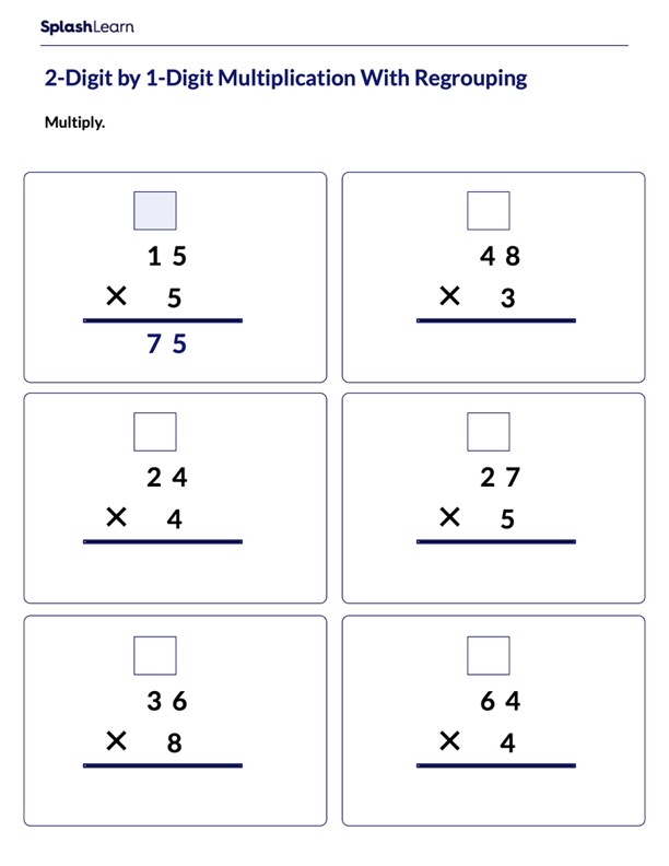 Multiply Vertically With Regrouping - Math Worksheets - SplashLearn