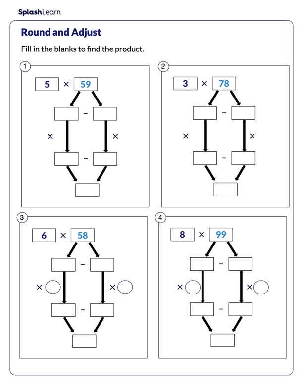 Multiply by Rounding and Adjusting the Number - Math Worksheets ...